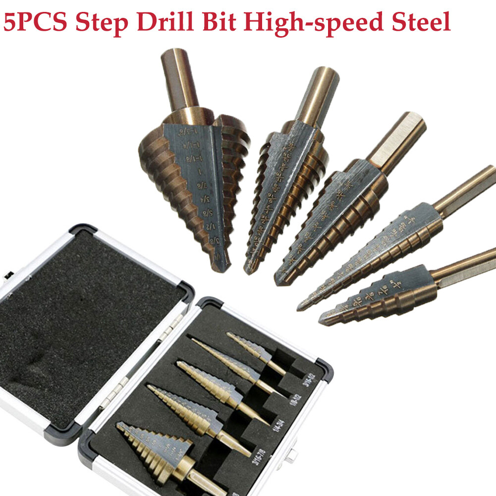 HSS 5PCS Step Drill Bits High-speed Steel Reaming Hole Set Perforating ...