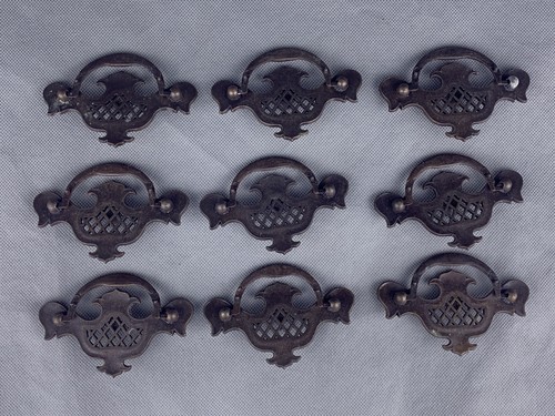 Simple Lattice Bat Wing Antiqued Brass Drawer Drop Pull Lot of 9 ...