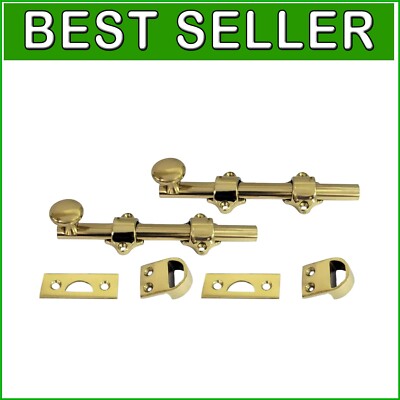 2-Pack Solid Brass Door Bolt 6" - Durable & Stylish Polished Brass ...