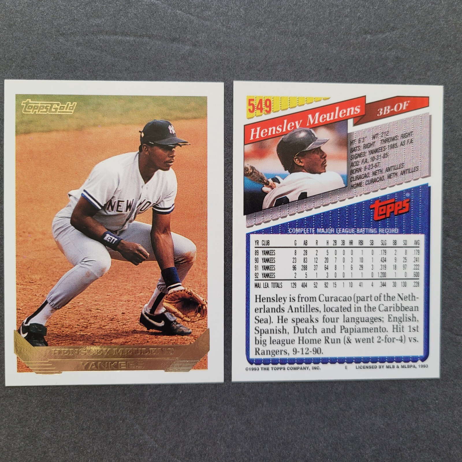 1993 Topps GOLD Parallel Baseball Card #549 HENSLEY MEULENS New York ...