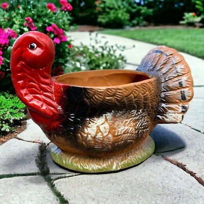 Turkey Planter Large Ceramic 6” Tall Thanksgiving Harvest Fall Autumn ...