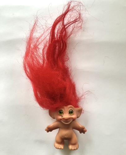 1970s Thomas Dam Troll Doll Bright Red Long Hair Green Eyes 3” Denmark ...