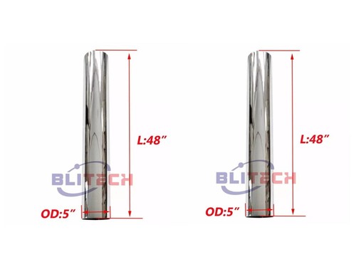 PAIR of Chrome Straight Stack 5" OD x 48" Length Truck 5 Inch Exhaust ...