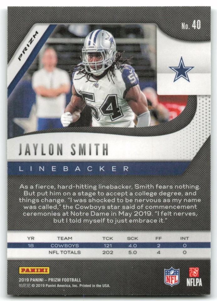 2019 Panini Prizm #40 Jaylon Smith Green Dallas Cowboys 1BO | eBay