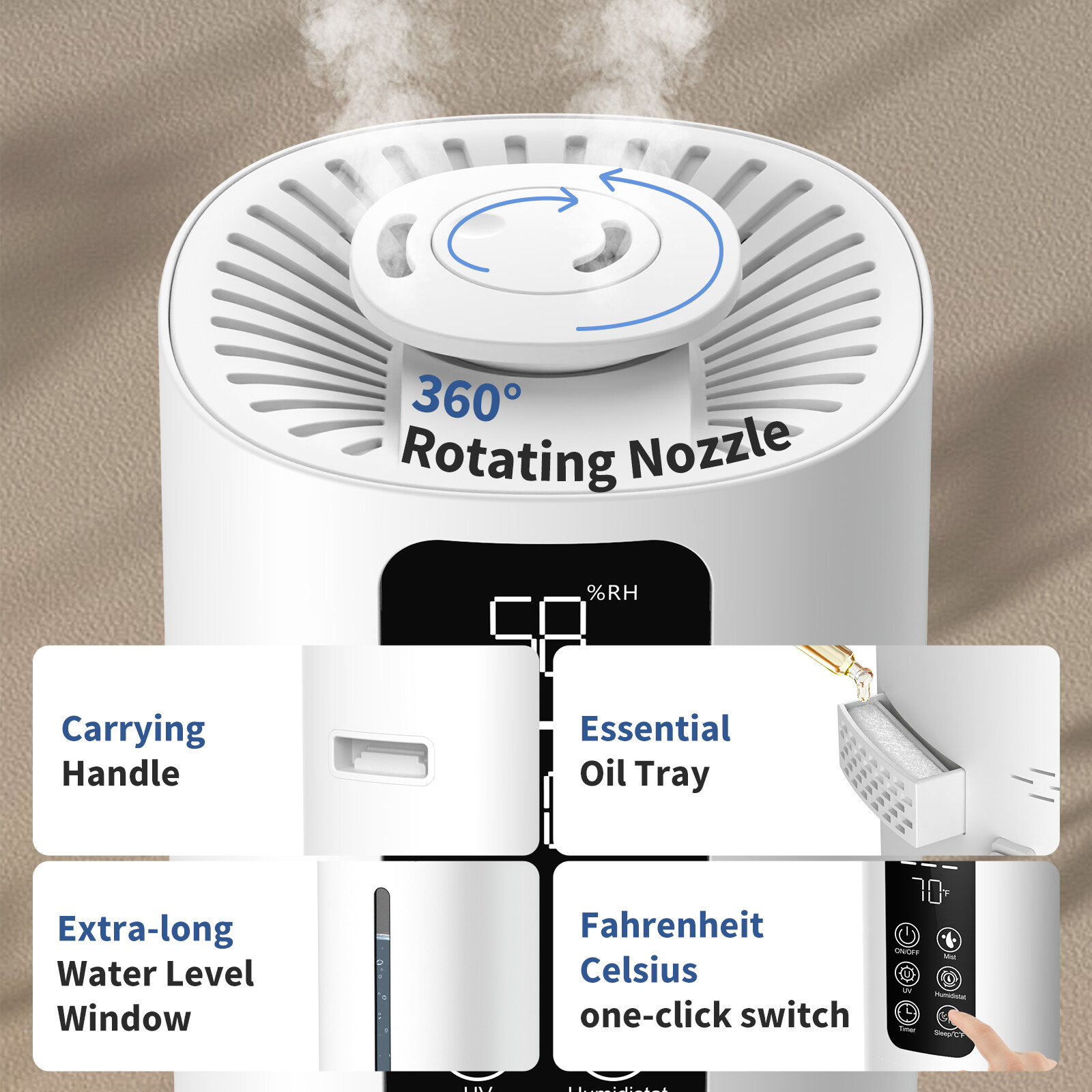 SEJOY 8L Ultrasonic Humidifier Large Room Cool Mist Essential Oil ...