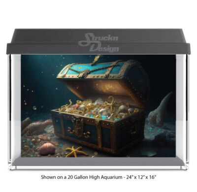 Sea Treasure Chest Water Polyester Fish Tank Glass Backdrop Aquarium ...