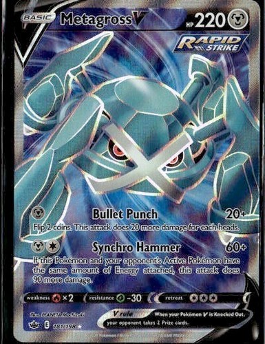 Metagross V 181/198 Full Art Holo Chilling Reign Pokemon Card SWSH NM ...