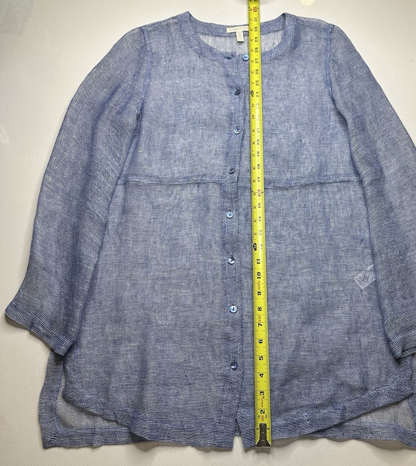 Eileen Fisher Linen Nylon Loose Weave Tunic Button Up Long Sleeve Sheer ...