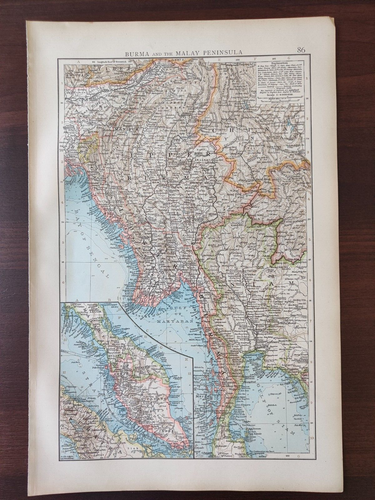 ANTIQUE ORIGINAL MAP-FROM"THE TIMES ATLAS "-BURMA AND THE MALAY ...