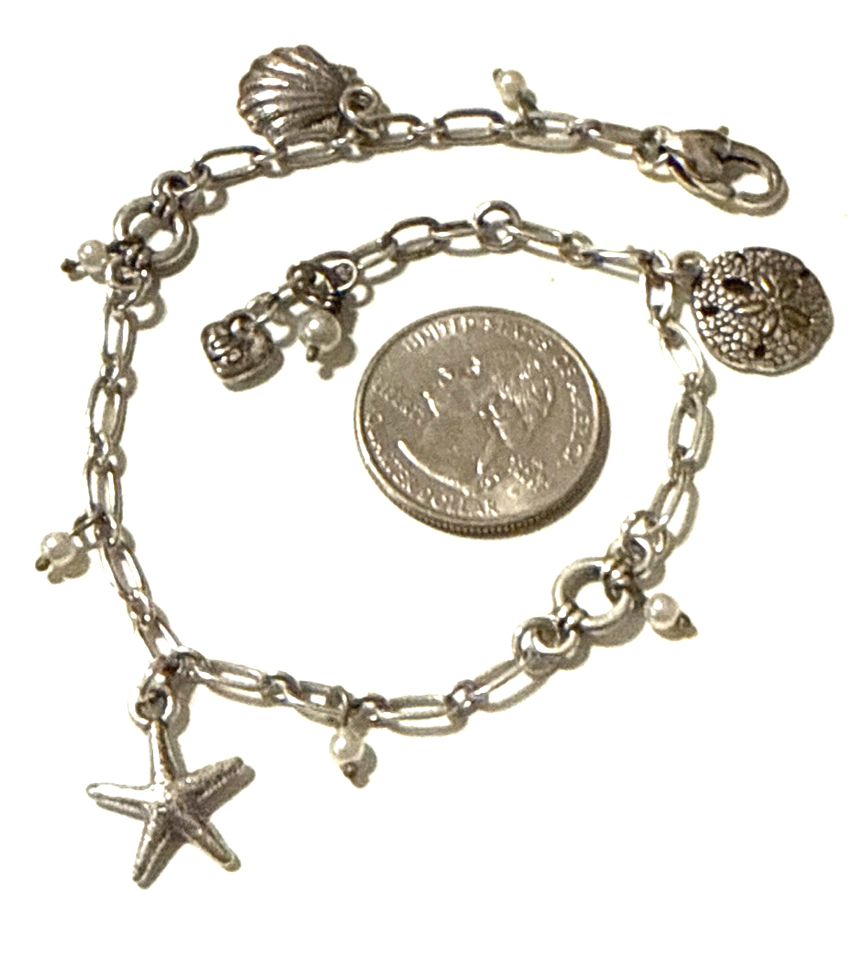 BRIGHTON Charm Anklet Shell Starfish Silver Dollar Retired 10" | eBay