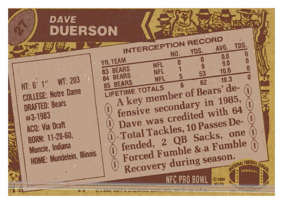 1986 Topps Dave Duerson RC 27 | eBay