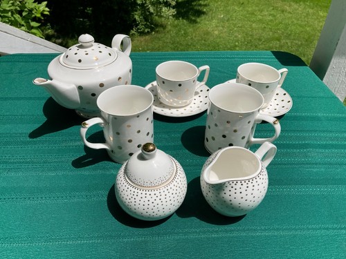 GRACE TEAWARE 9 PIECE TEAWARE SET VARIETY AND METALLIC GOLD DOTS ...