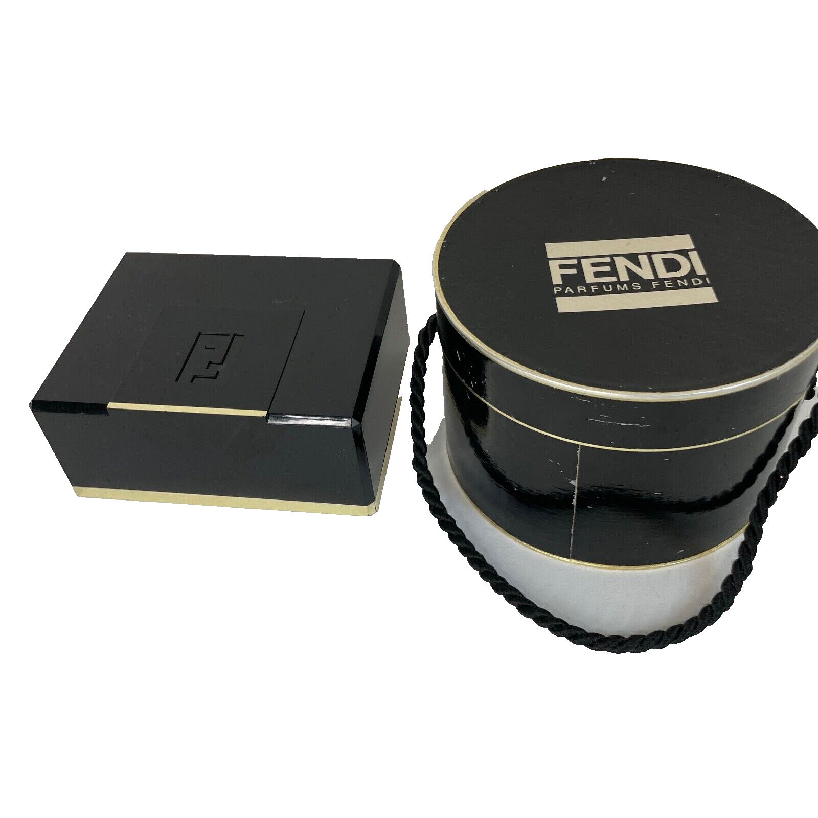 FENDI 2 empty perfume boxes BOXES ONLY Plastic & Paper LOT of 2 Black ...