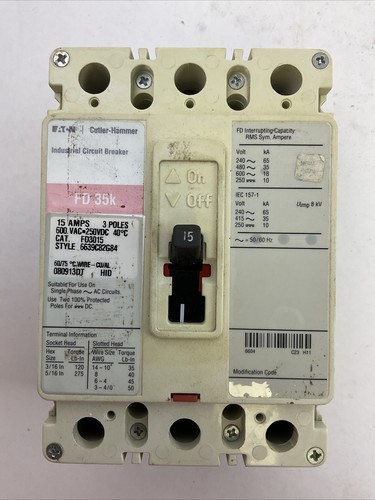 CUTLER HAMMER FD3015 15AMP 3POLE 600VAC 250VDC INDUSTRIAL CIRCUIT ...