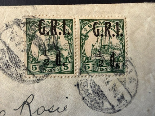 1914 Apia, Samoa Cover has 1/2d pair of GRI / SG 102e green (1 to left ...