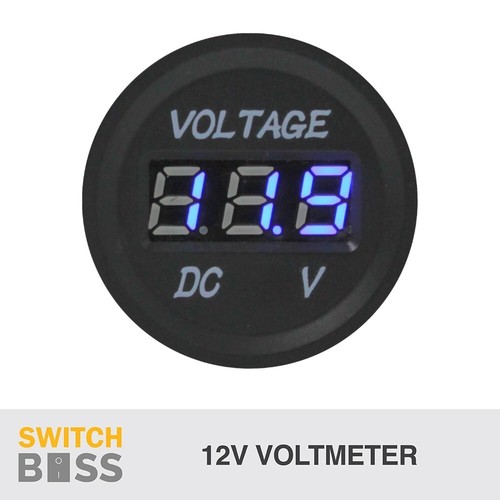 BLUE Battery Display Volt Meter Round Mount 12v 24v LED Digital Voltage ...