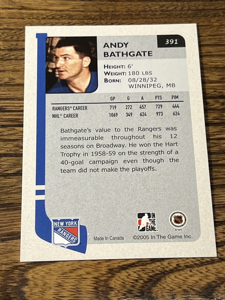 ANDY BATHGATE Dec HOF Signed 2004-05 ITG #391 NY Rangers Autograph Auto ...