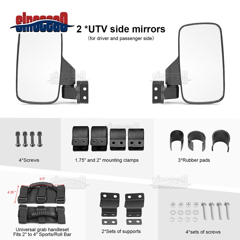 Break Away Side Rear View Mirror Kit For Polaris Ranger Lock N' Ride ...