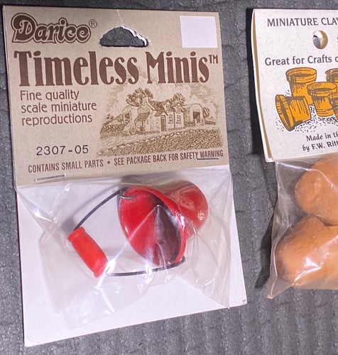Darice Timeless Minis Dollhouse Miniature Red Metal Bucket & Clay Pots ...