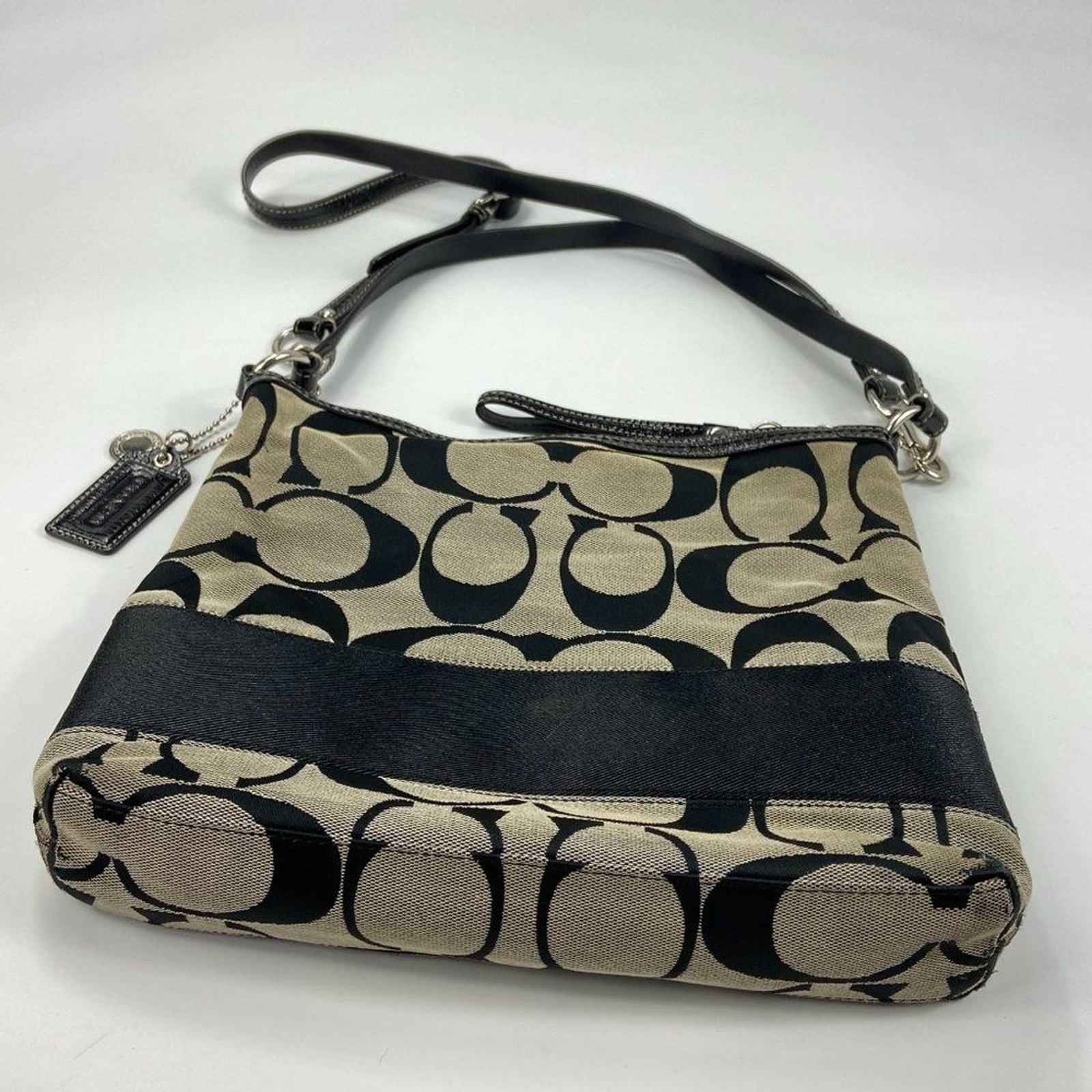 Coach Black & Grey Signature Logo Canvas Crossbody Ba… - Gem