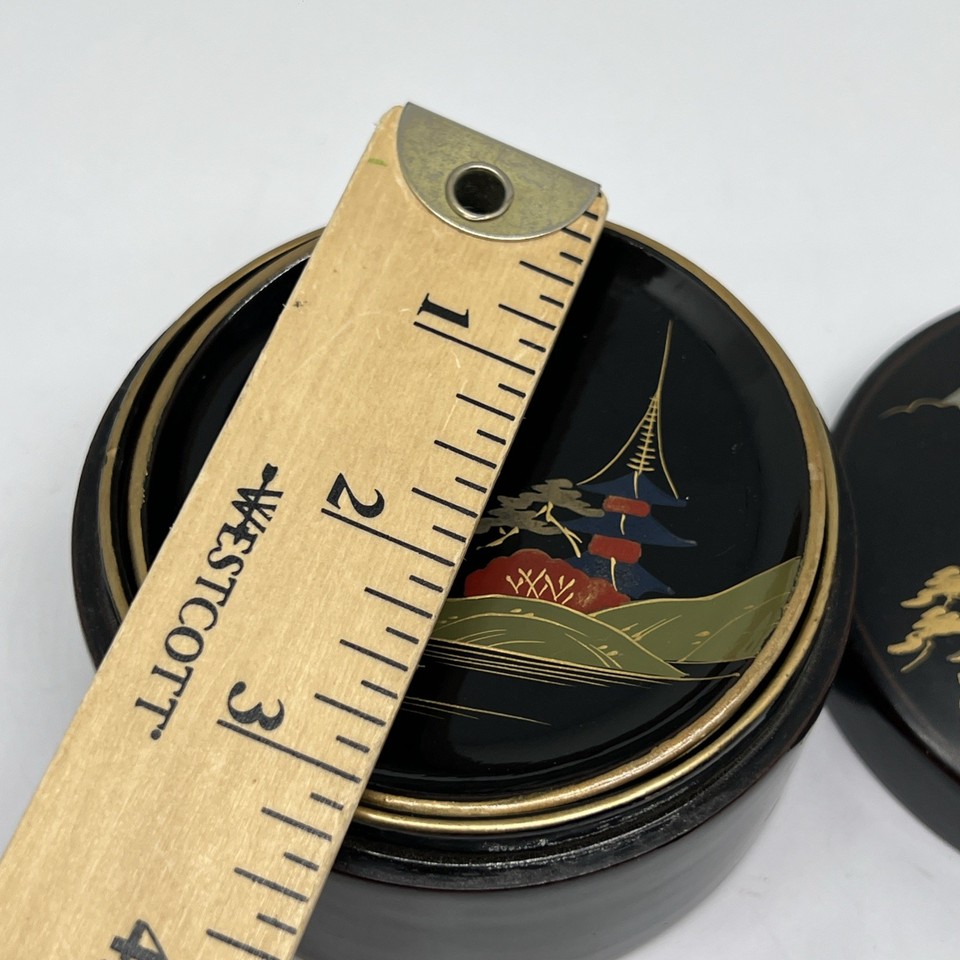 Mid Century Japanese Laquerware Set of 6 Coasters & Box Black Red Gold ...