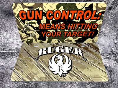 2 SET Gun Control/Ruger Logo License Plate/Man Cave/Garage/Game Room ...