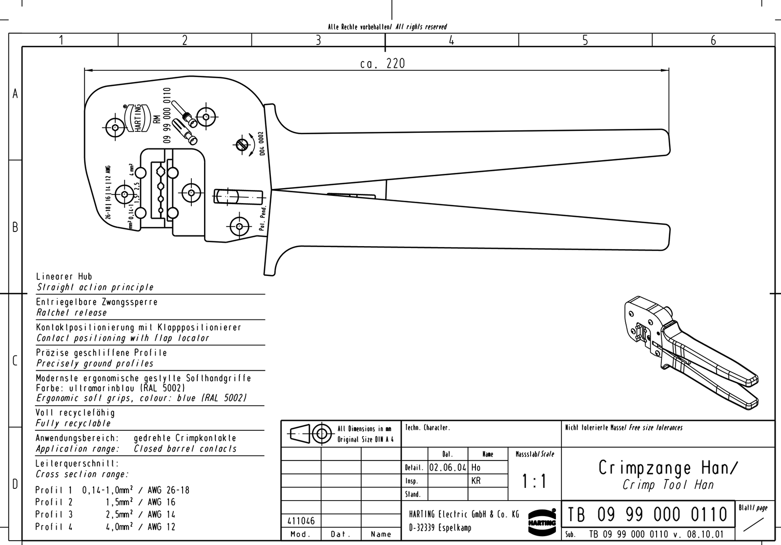 HARTING Crimp Pliers 09990000110 Han E And C Crimp Professional Tool ...