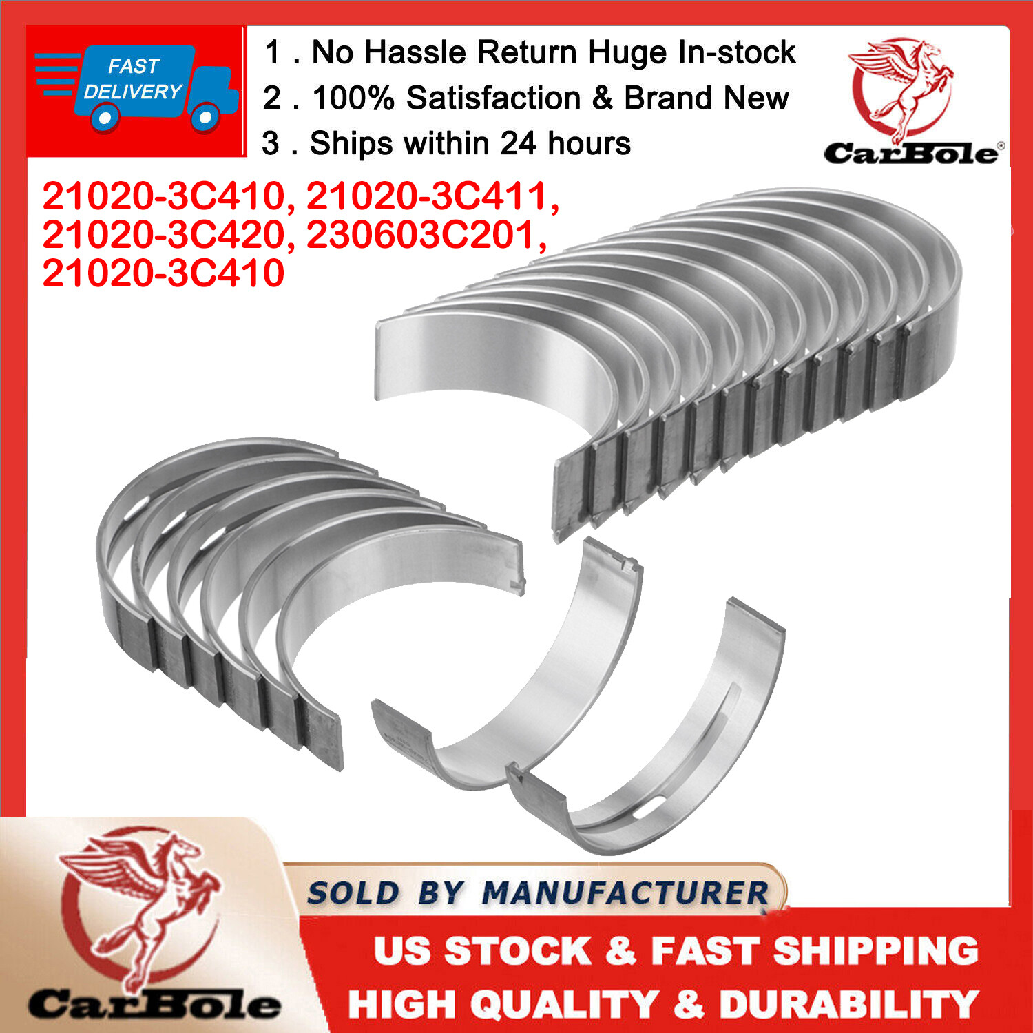 +0.5mm Main & Rod Bearings Kit For Hyundai Santa Fe Azera Kia Sedona ...