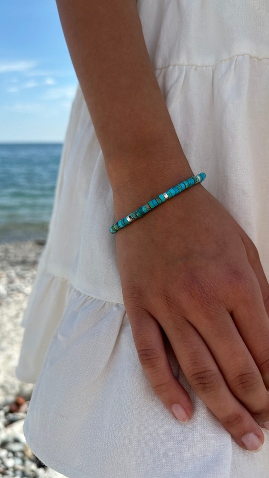 Natural Turquoise Blue Sea Stone Dainty Bracelet Blue Gemstone Bracelet ...
