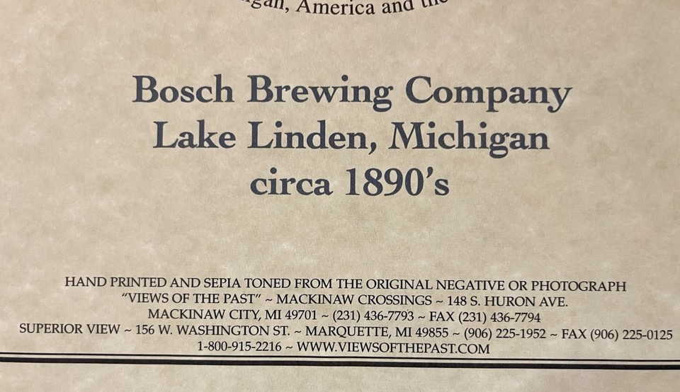 Framed Bosch Brewing Lake Linden Michigan 1890s Photo & Matching Info ...