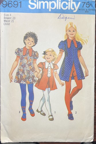 Vintage Simplicity Pattern 9691 Girls Dress W/Dog-Ear Collar SZ 4 Cut ...