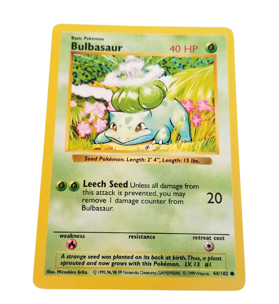 Pokemon Card Base Set Shadowless Bulbasaur 44/102 Common NM Non Holo ...