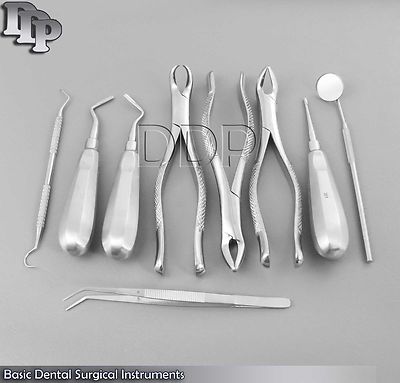9 PCS BASIC DENTAL SURGERY EXTRACTING EXTRACTION FORCEPS ELEVATOR SET,EX-346 | eBay