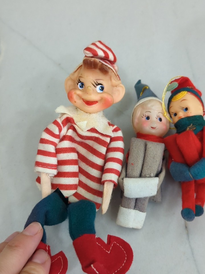 CHRISTMAS KNEE HUGGER ELF PIXIE ELVES RETRO MID CENTURY GREEN RED ...