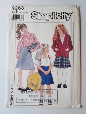 SIMPLICITY PATTERN - 9268 GIRLS' JACKET SHIRT A-LINE SKIRT PLEATS 10-14 ...