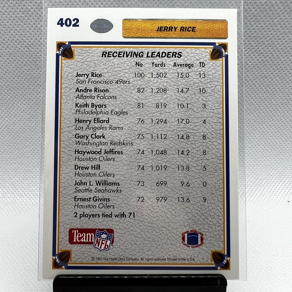 Jerry Rice San Francisco 49ers 1991 Upper Deck Season Leaders Card #402 ...