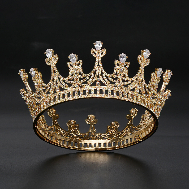 5.5cm Tall Gold CZ Crystal Tiara Round Crown Wedding Queen Princess ...