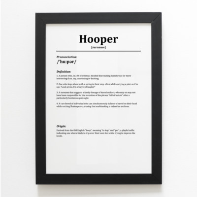 A3 PRINT - Hooper - Funny Humorous Family Surname Definition | eBay UK