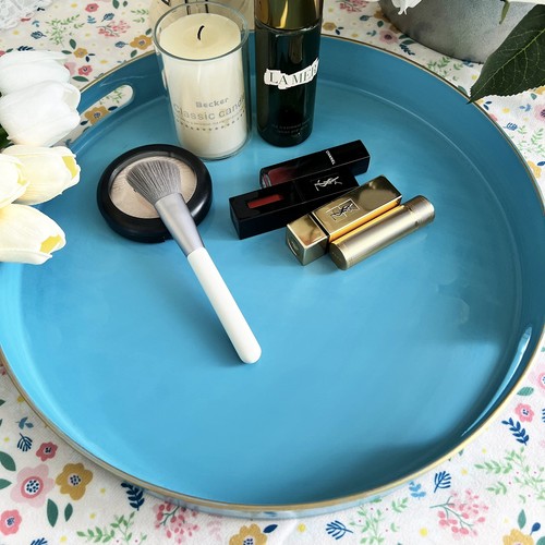 13" Blue Round Tray Blue Serving Tray with Handles Modern Round ...