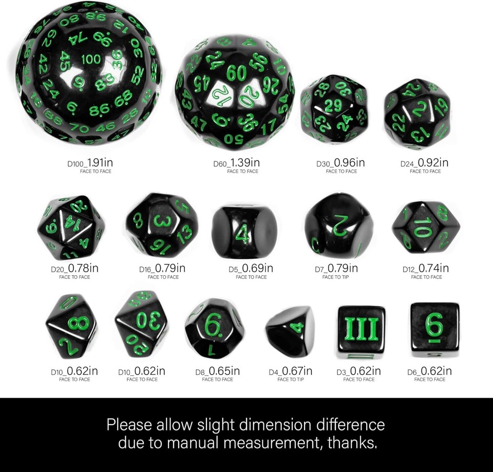 15 Pieces Complete Polyhedral DND Dice Set D3-D100 Spherical D&D Dice ...