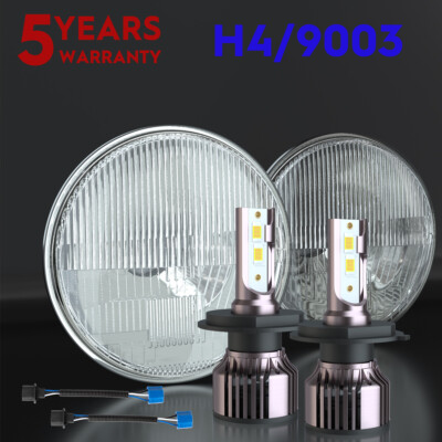 7 Inch led GLASS Headlight Round, ORIGINAL CLASSIC LOOK Headlamp Chrome ...