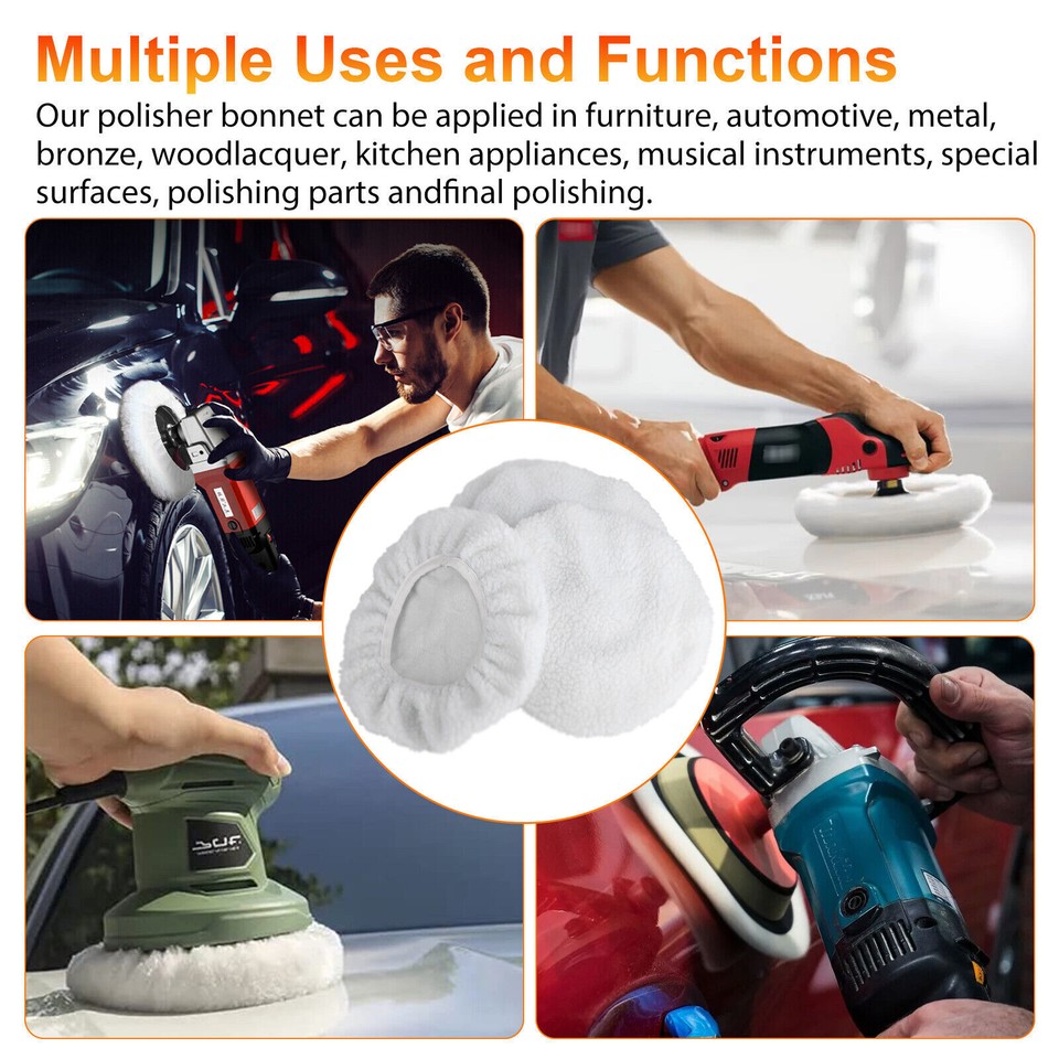 5PCS Polishing Bonnet Buffer Pads Soft Wool For 5-6" 7-8" 9-10 inch Car ...