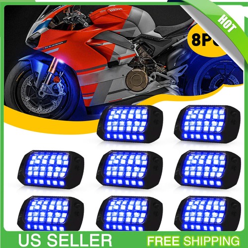 8x Pure Blue LED Rock Lights Underbody Glow Lamp for Offroad SUV Pickup ...