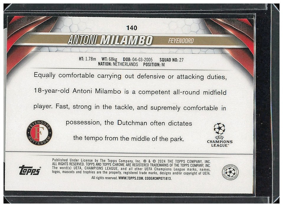 2024 Topps Chrome UEFA Club Competitions Antoni Milambo Base RC #140 | eBay