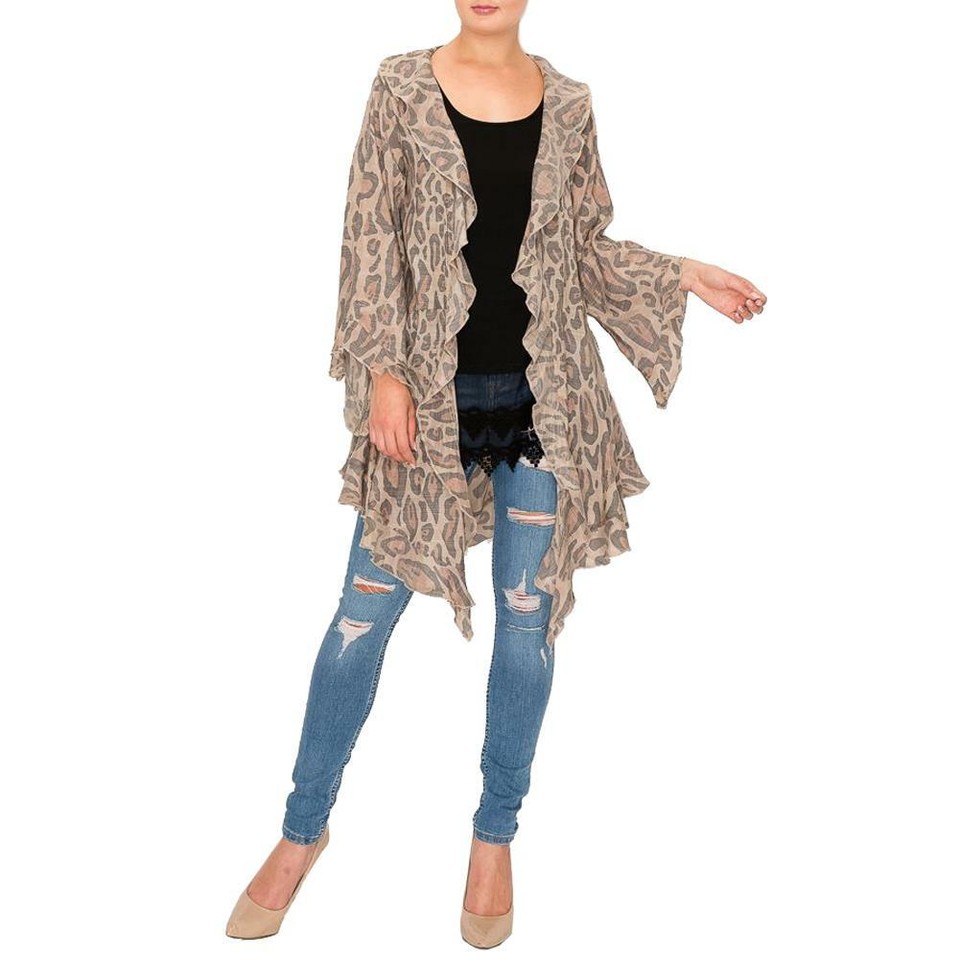 Origami Apparel Women's Leopard Animal Print Lightweight Cardigan with ...