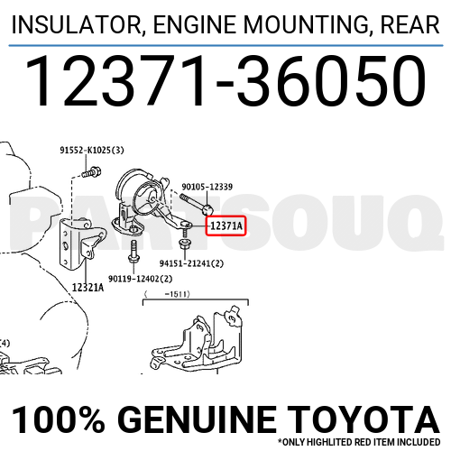 1237136050 Genuine Toyota INSULATOR, ENGINE MOUNTING, REAR 12371-36050 ...