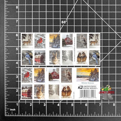 2020 USPS SHEET OF 20 FIRST CLASS LETTER STAMPS WINTER SCENES CHRISTMAS ...