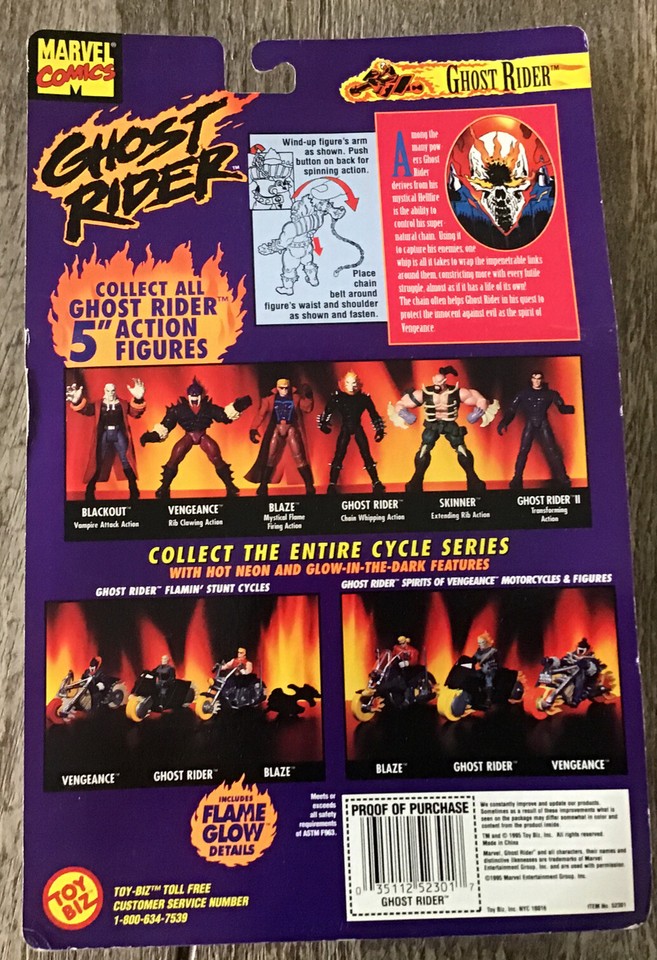 1995 ToyBiz Marvel GHOST RIDER W/ FLAME GLOW 5" Action Figure Brand New ...