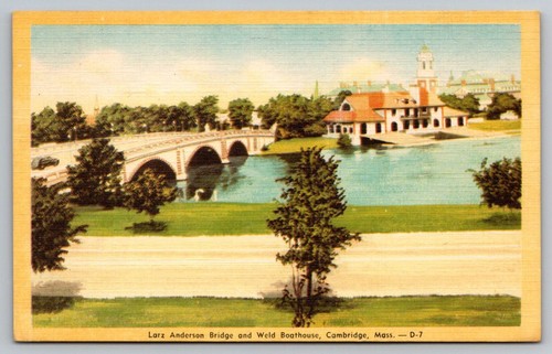 Postcard: Larz Anderson Bridge and Weld Boathouse, Cambridge, Mass. | eBay