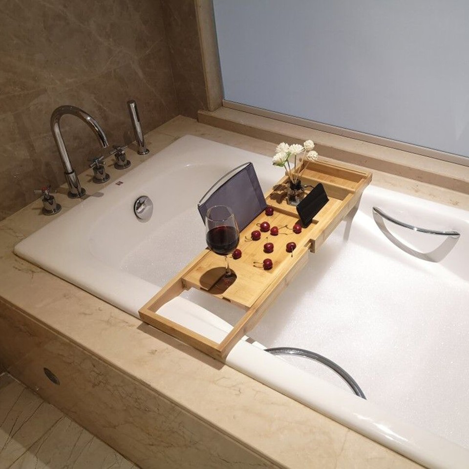 Bamboo Bath Tray Table Bathtub Caddy Tray Over the Tub Shelf Bath ...